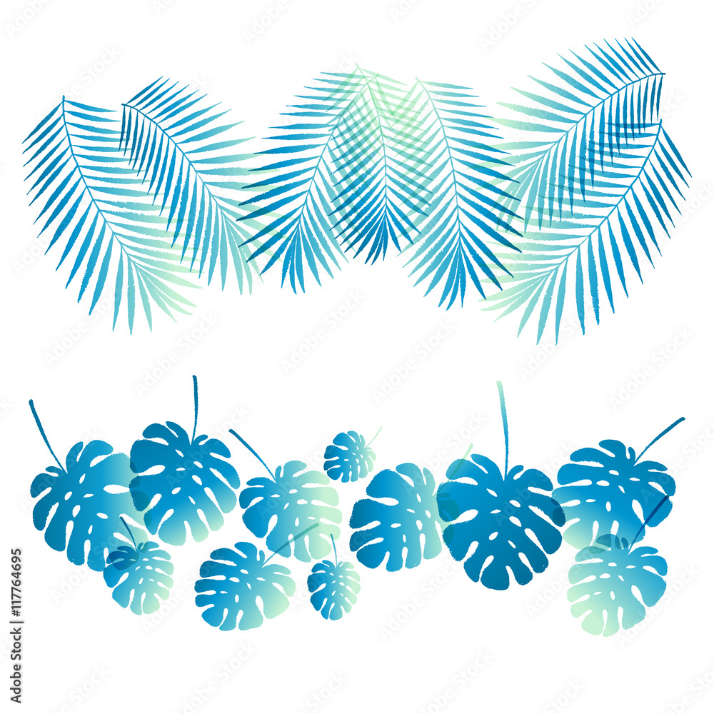 Summer gradient tropical palm tree leaves border, frame, box. Vector ...