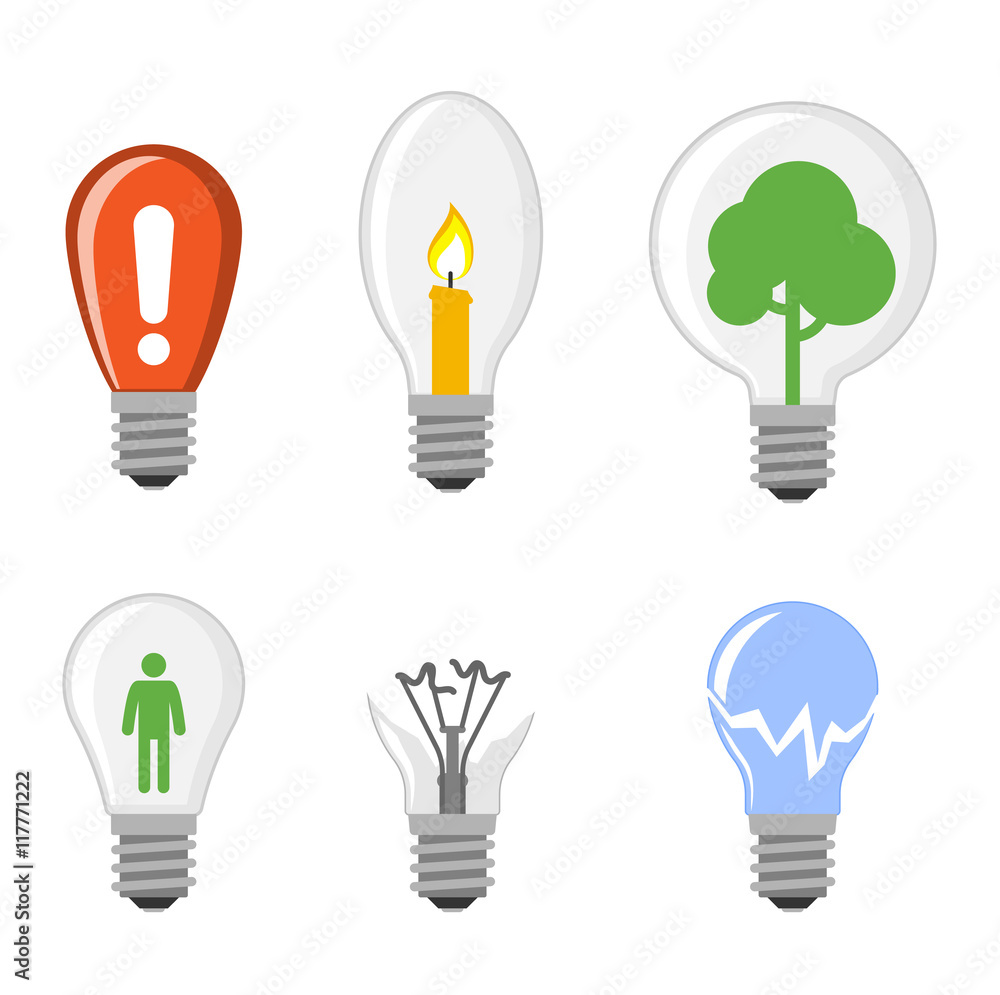 Cartoon lamps light bulb vector illustration. Stock Vector | Adobe Stock