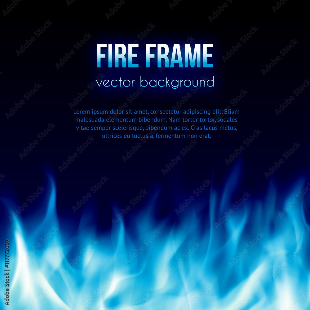 Abstract vector background with blue color burning fire flames frame ...