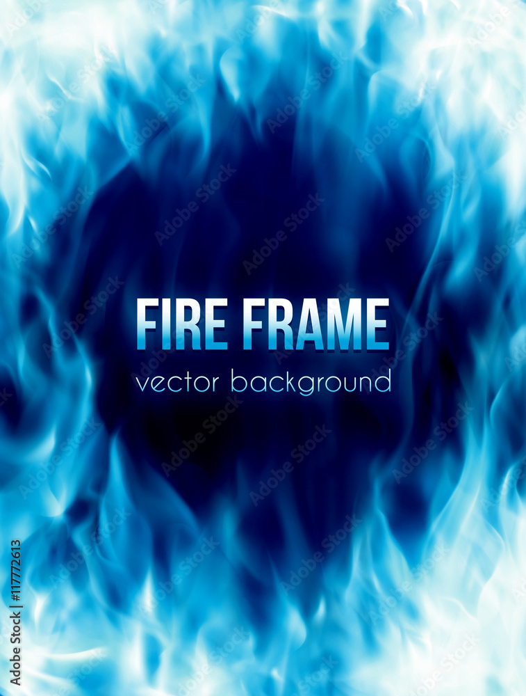 Abstract vector background with blue color burning fire flames frame ...