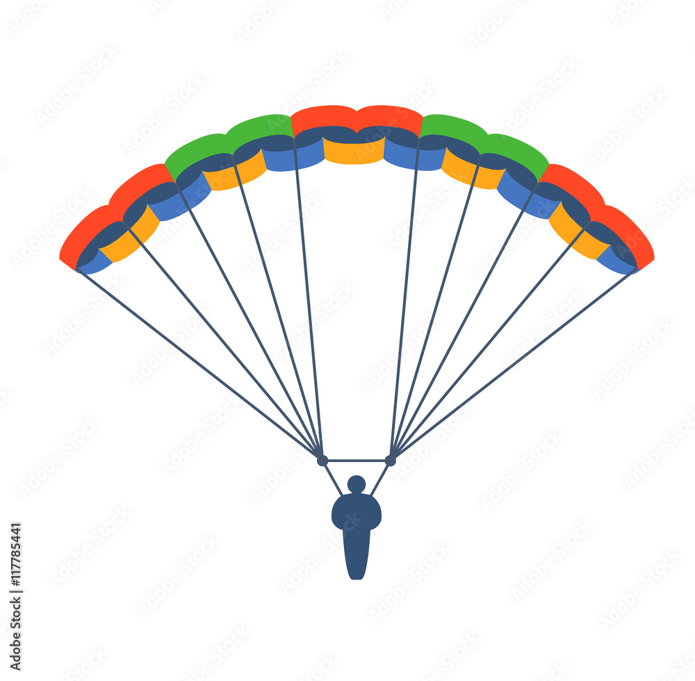 Illustration fly parachute flat icon cartoon graphic. Modern parachute ...