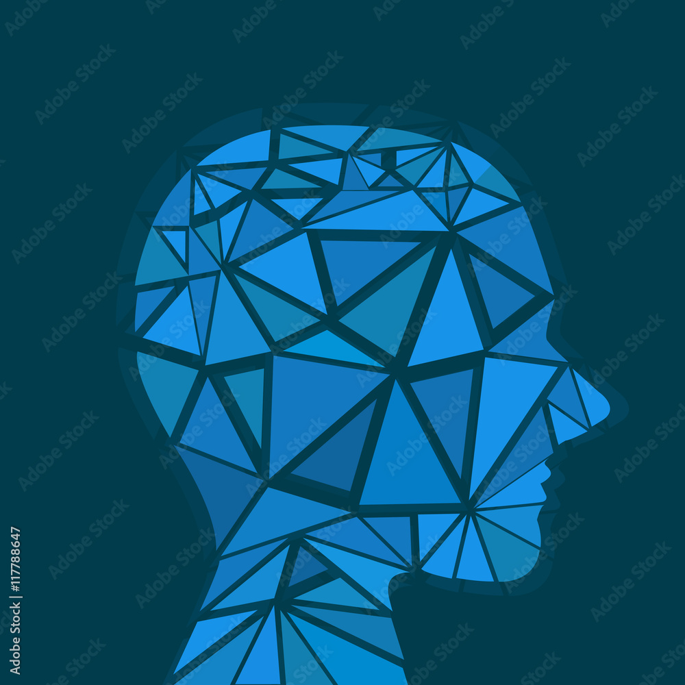 Human head from geometric colorful triangles. Abstract background ...
