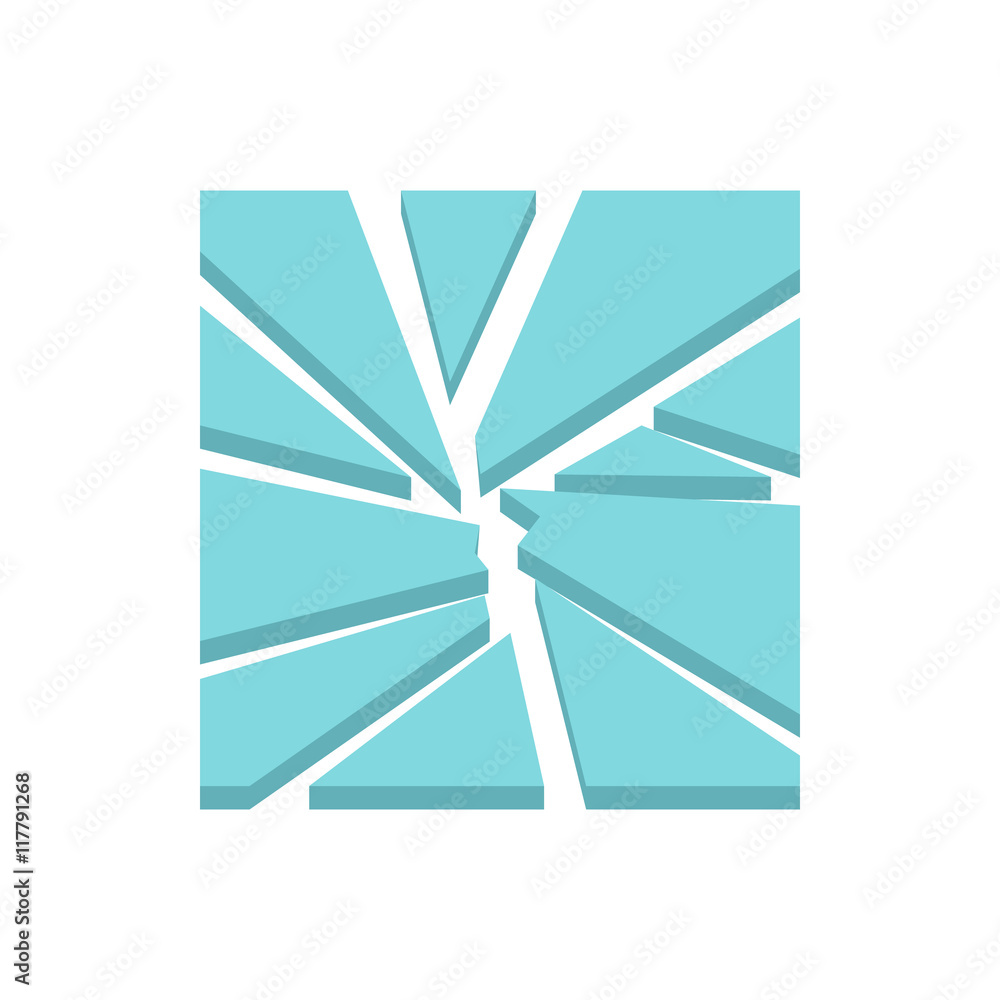 Broken glass icon in flat style isolated on white background. Crashed ...