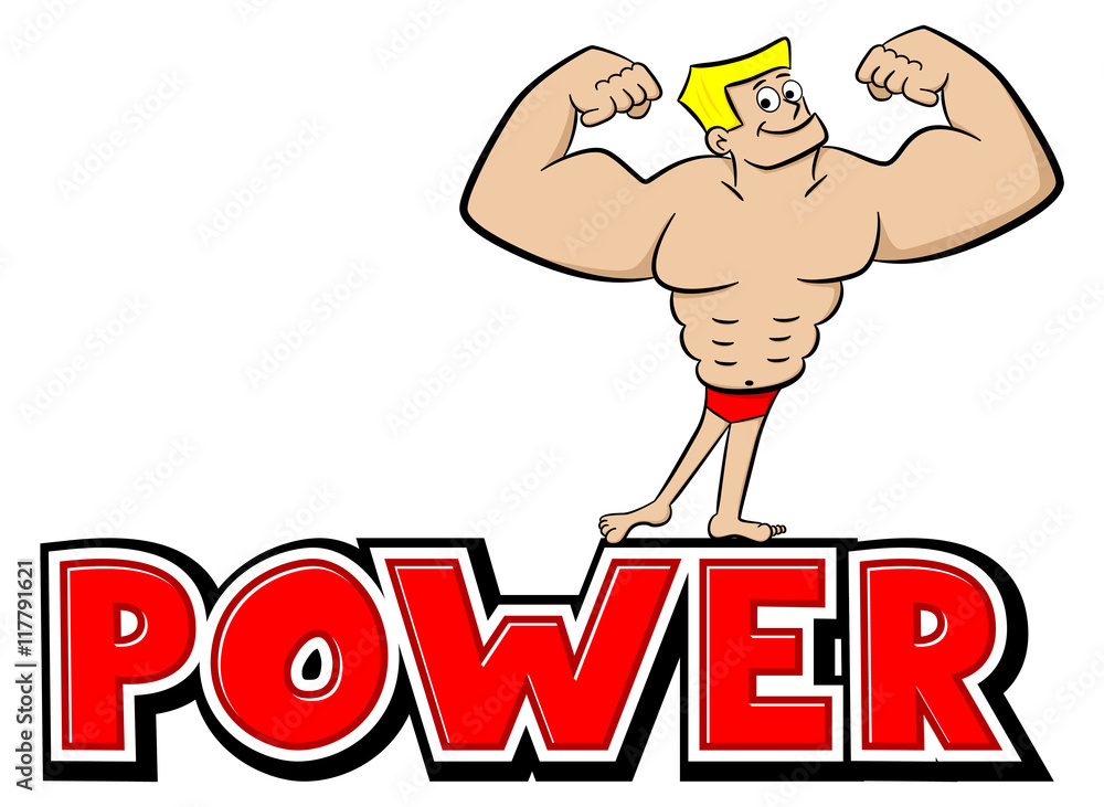 das Wort Power mit einem Cartoon Bodybuilder Stock-Vektorgrafik | Adobe ...