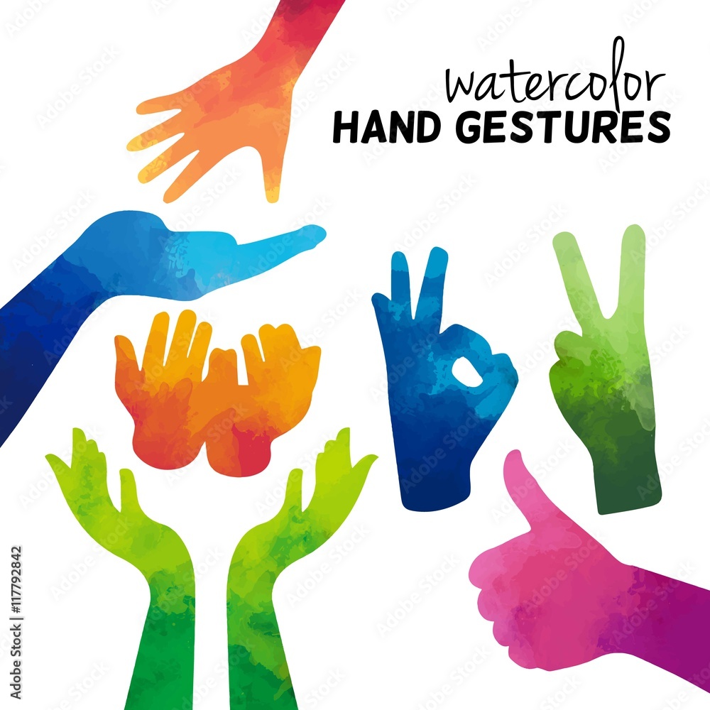 Watercolor hand gestures Stock Vector | Adobe Stock