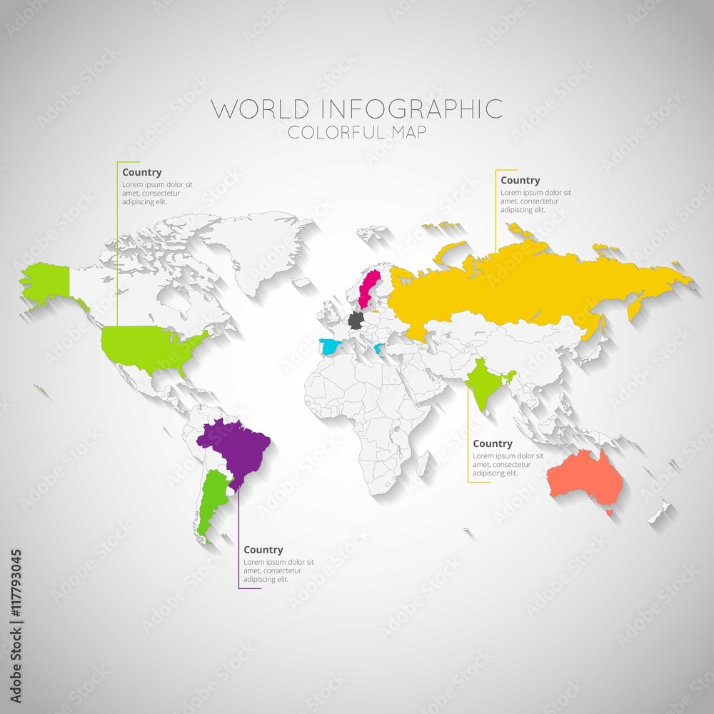 Colorful world map infographic Stock Vector | Adobe Stock