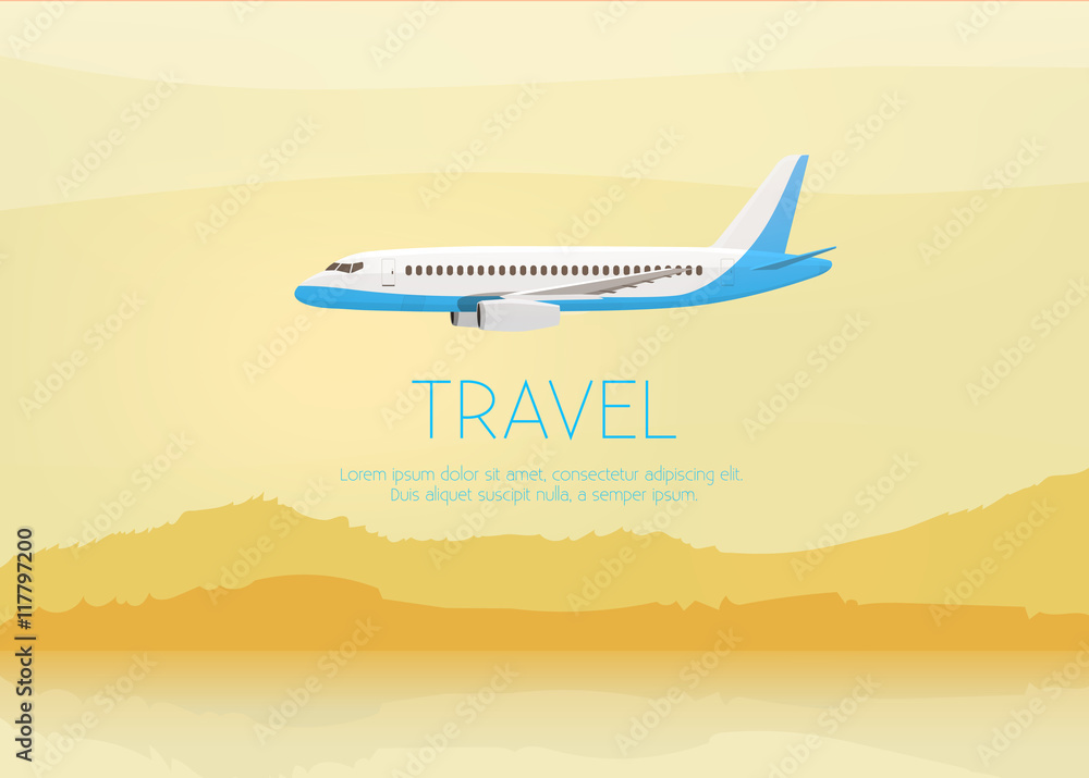 Airplane flies in the sky. Side view. Cartoon vector illustration Stock ...