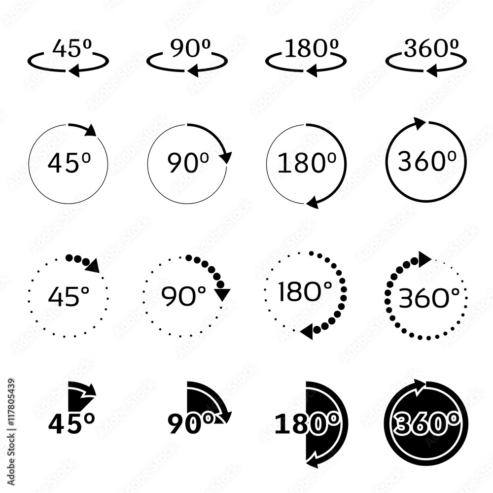 Angles 45, 90, 180 and 360 degrees vector icons set Stock Vector ...