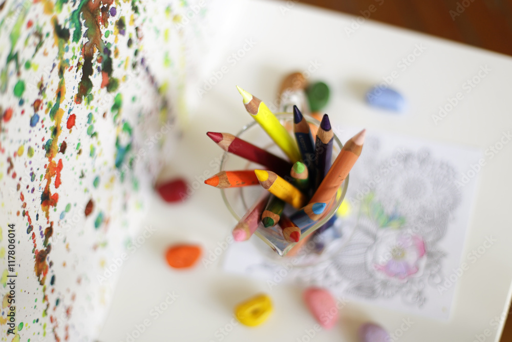 Child drawing. Back to school background. Stock Photo | Adobe Stock