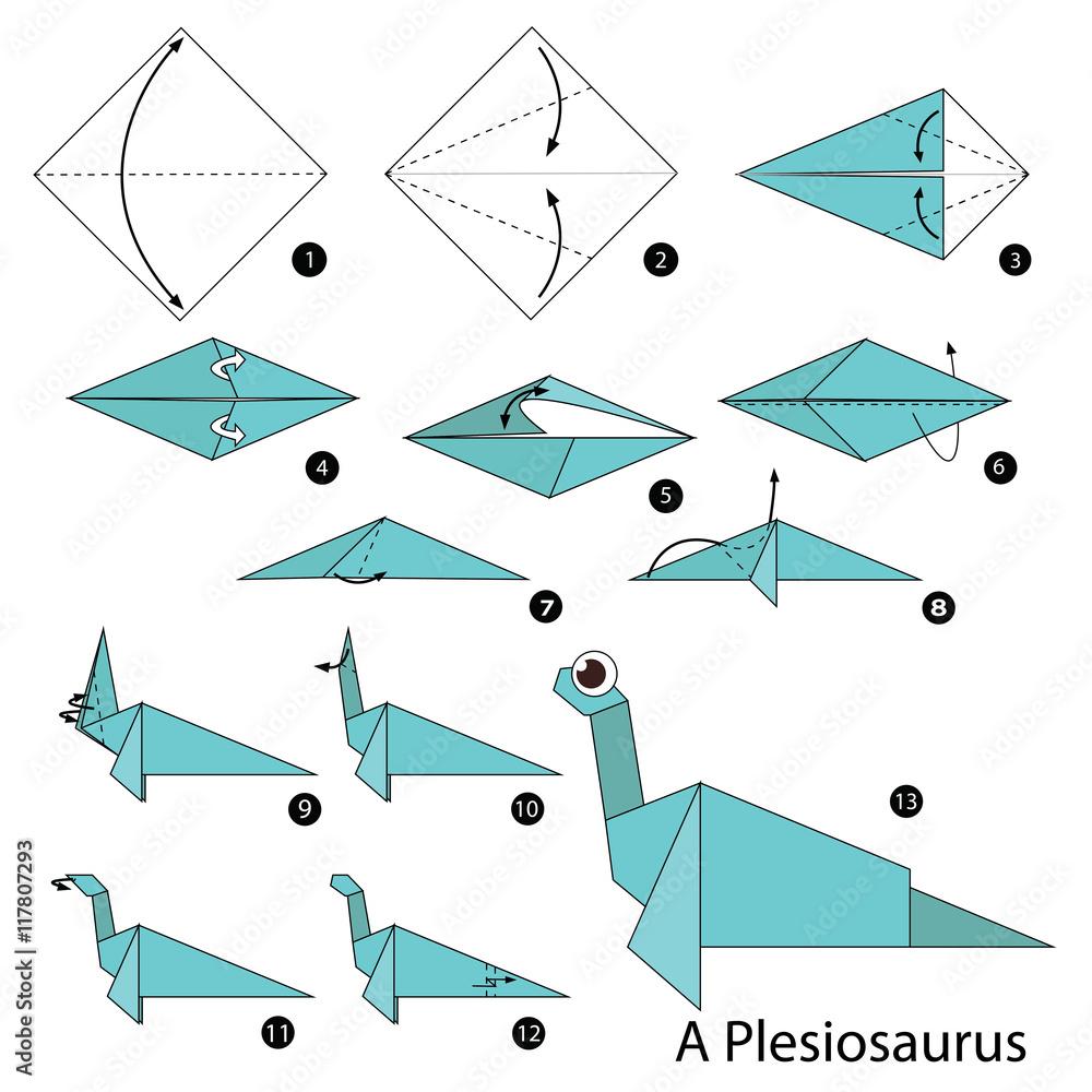Step by step instructions how to make origami A Dinosaur. Stock Vector ...