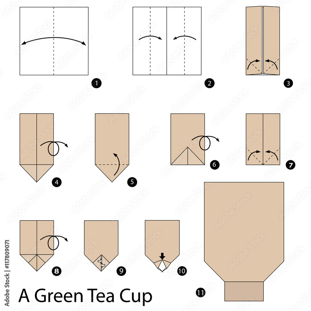 Step by step instructions how to make origami A Green Tea Cup. Stock ...