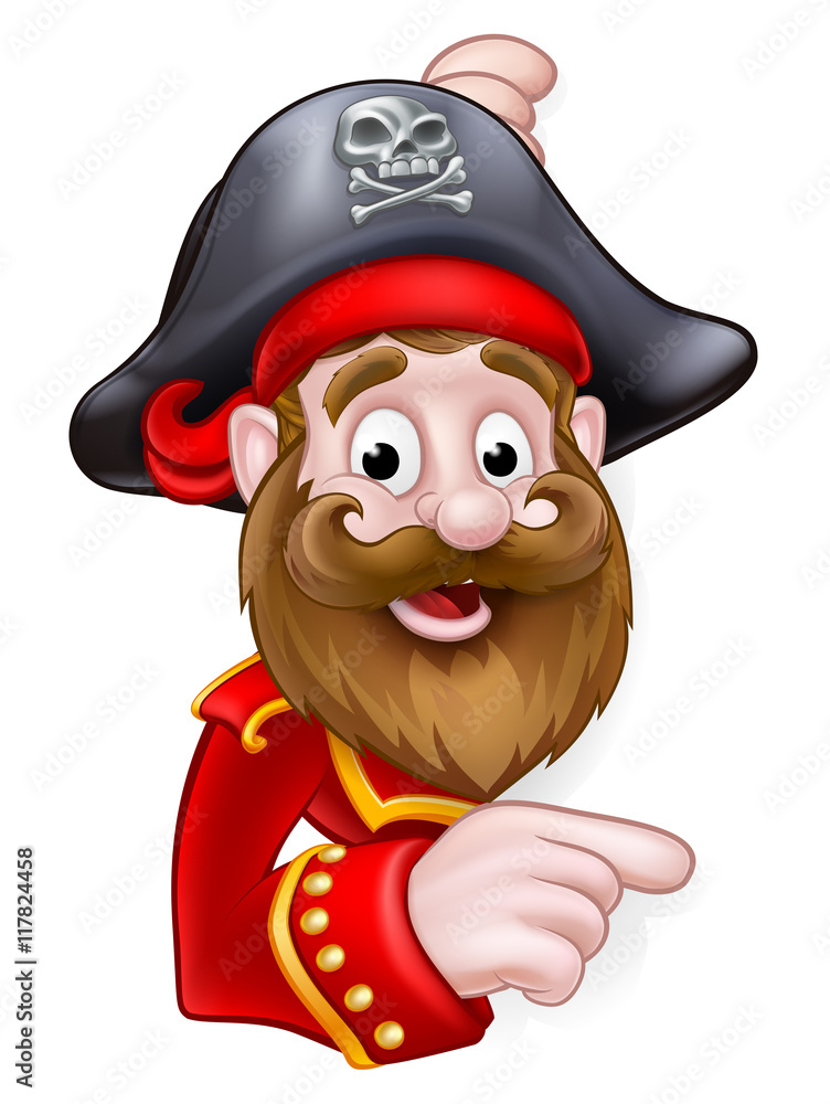 Cartoon Pirate Peeking and Pointing Stock Vector | Adobe Stock