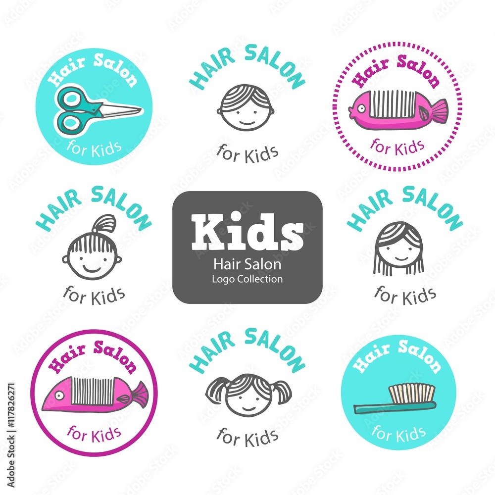 Sketches kids hair salon logos set Stock Vector | Adobe Stock