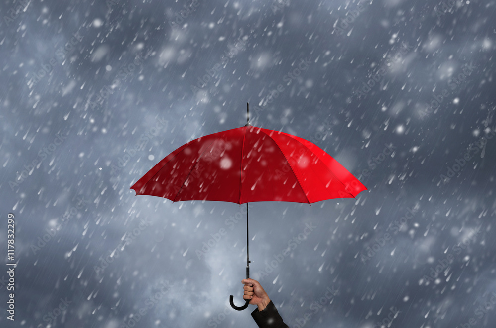 Red umbrella in Storm. Stock Photo | Adobe Stock