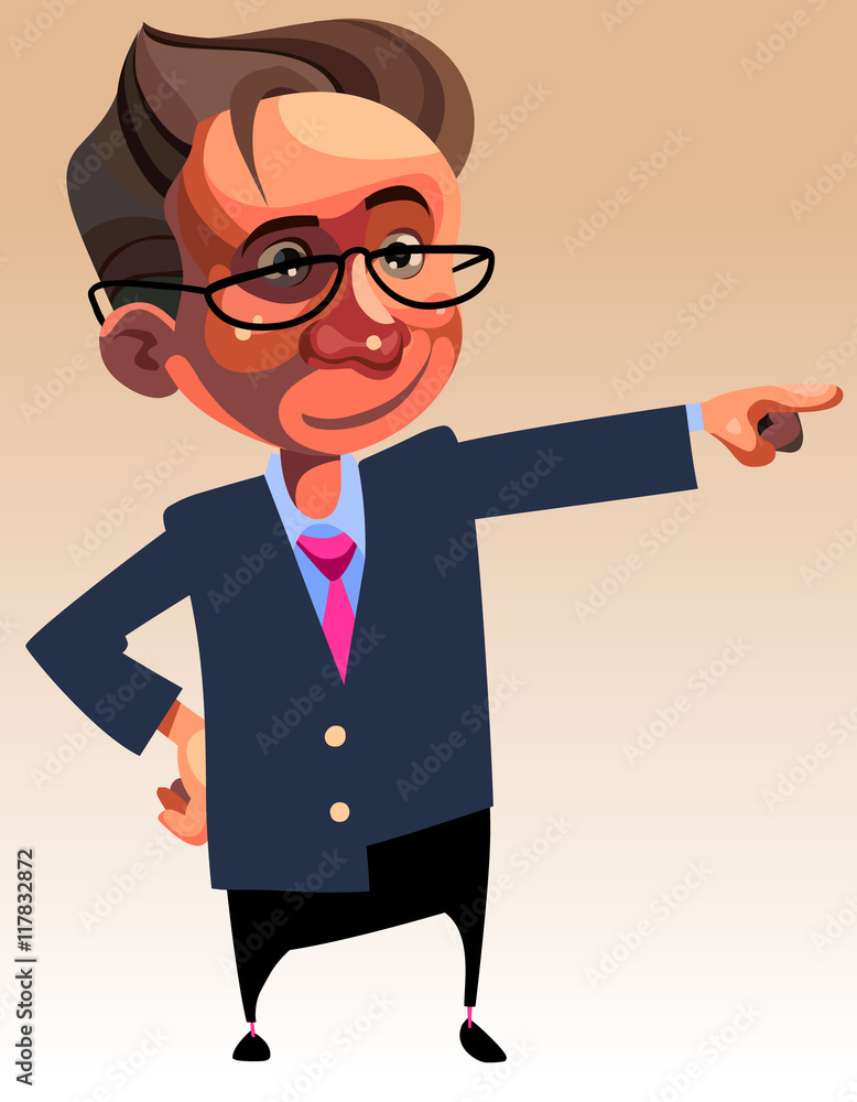 cartoon character man in suit and glasses showing his hand toward Stock ...