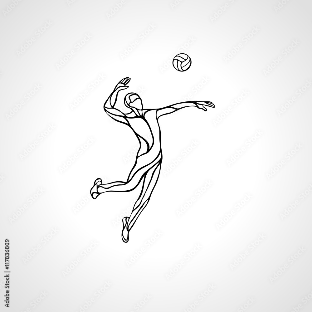 Volleyball player outline silhouette Stock Vector | Adobe Stock