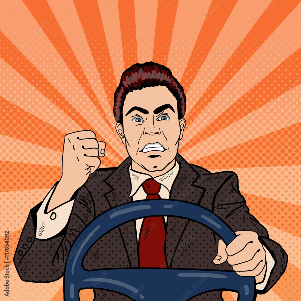Angry Driver Man Showing his Fist Road Rage. Pop Art Vector ...