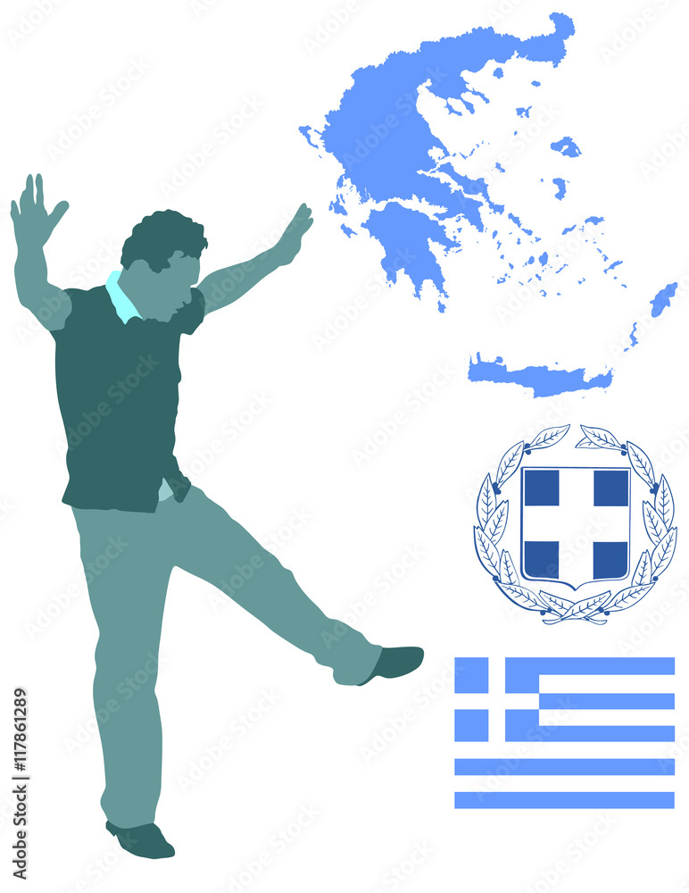 A Greek Evzone dancing vector silhouette isolated on white. Traditional ...
