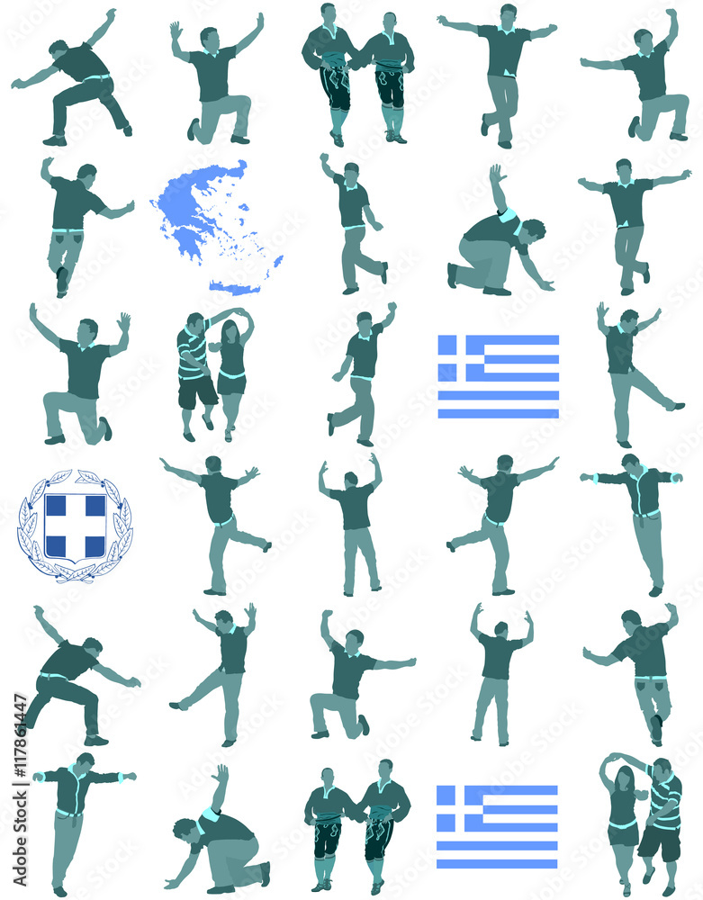 A Greek Evzone dancing vector silhouette isolated on white. Traditional ...