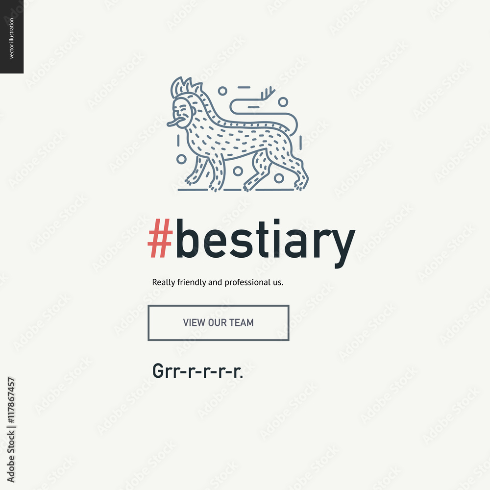 Bestiary block website template - contemporary flat vector icon of ...