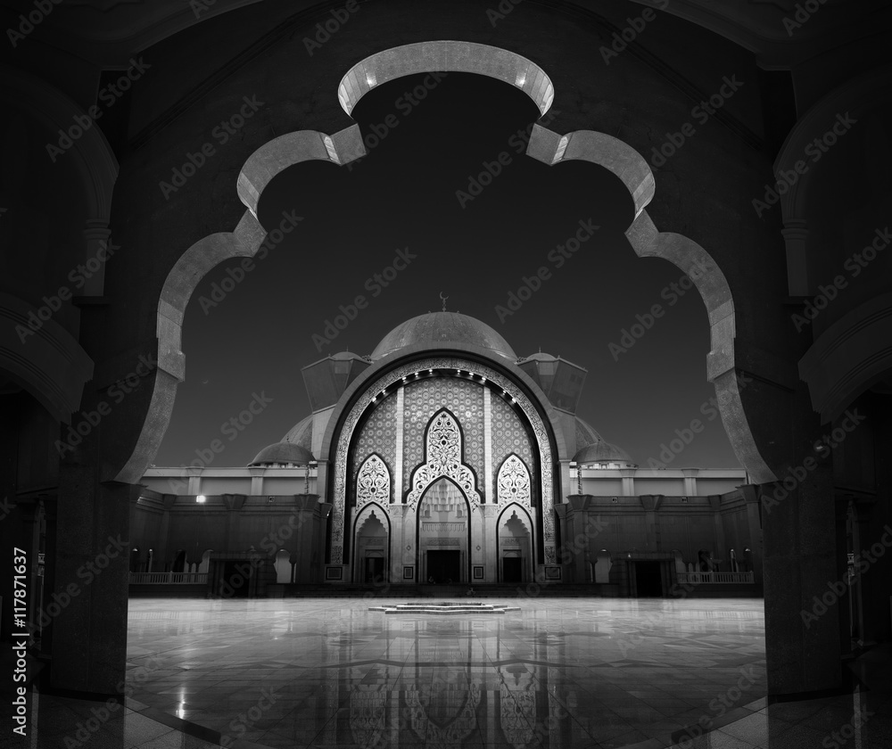 Mosque interior background black and white (monochrome) fine art Stock ...
