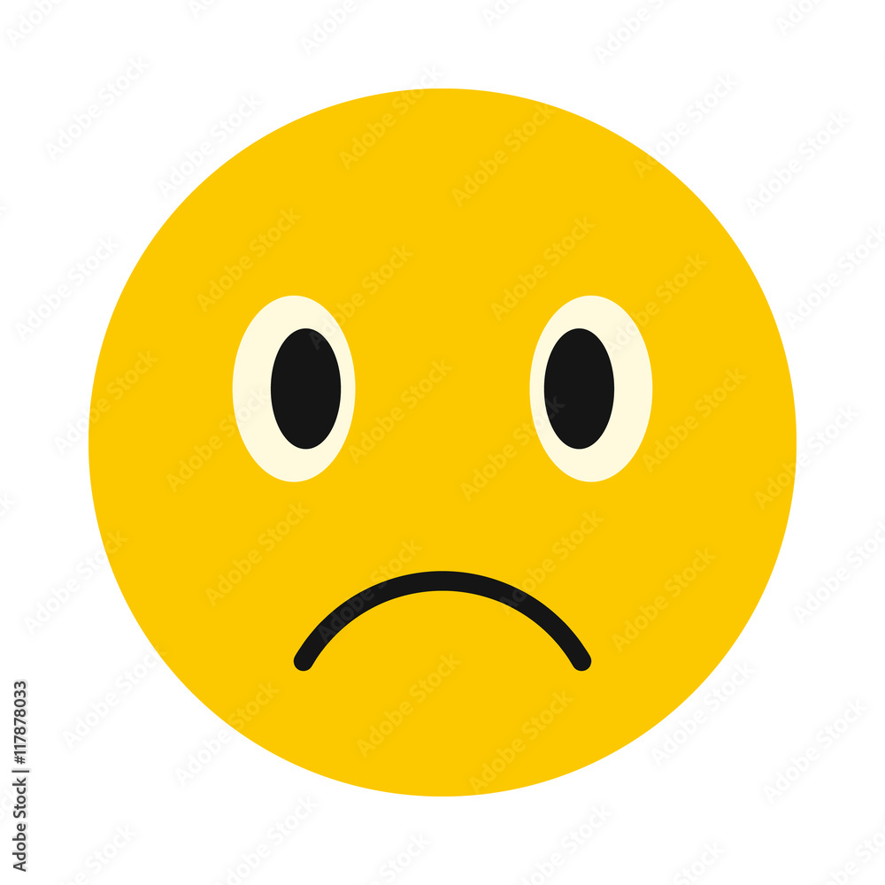 Sad face icon in flat style isolated on white background. Facial ...