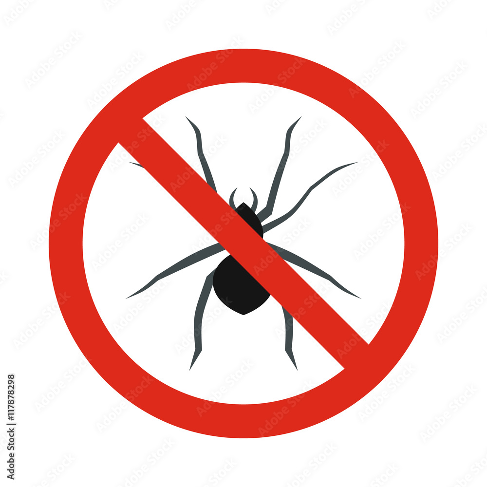 Prohibition sign spiders icon in flat style isolated on white ...