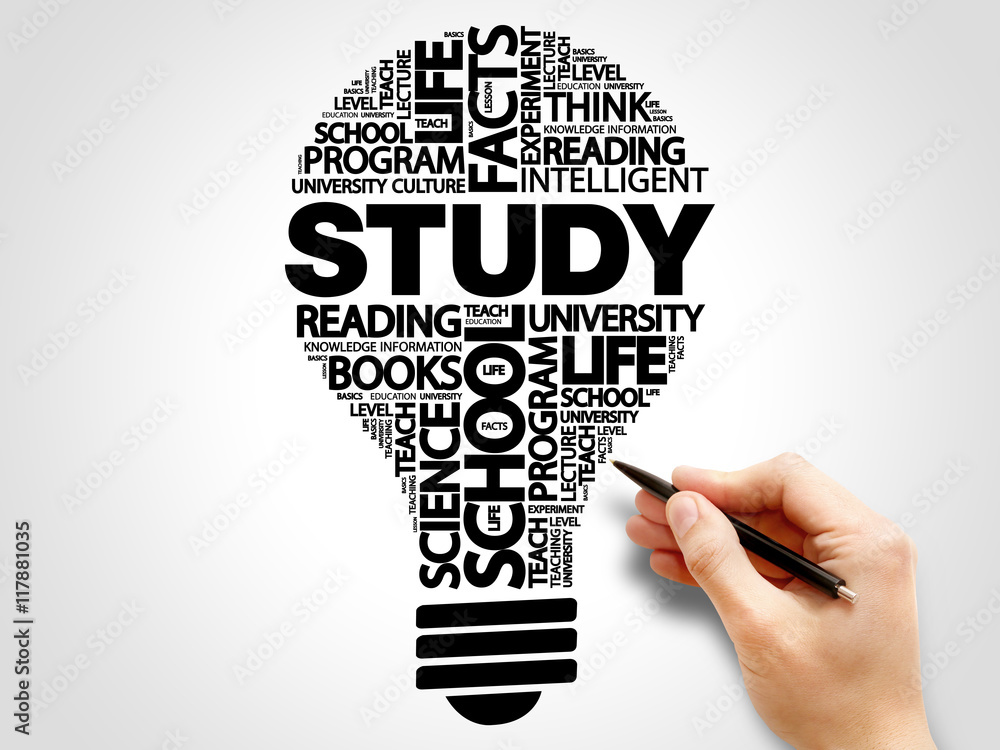 STUDY bulb word cloud collage, education concept background Stock Photo ...
