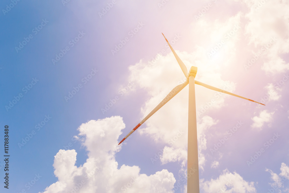 Wind turbine for sustainable energy and environmentally friendly, blue ...