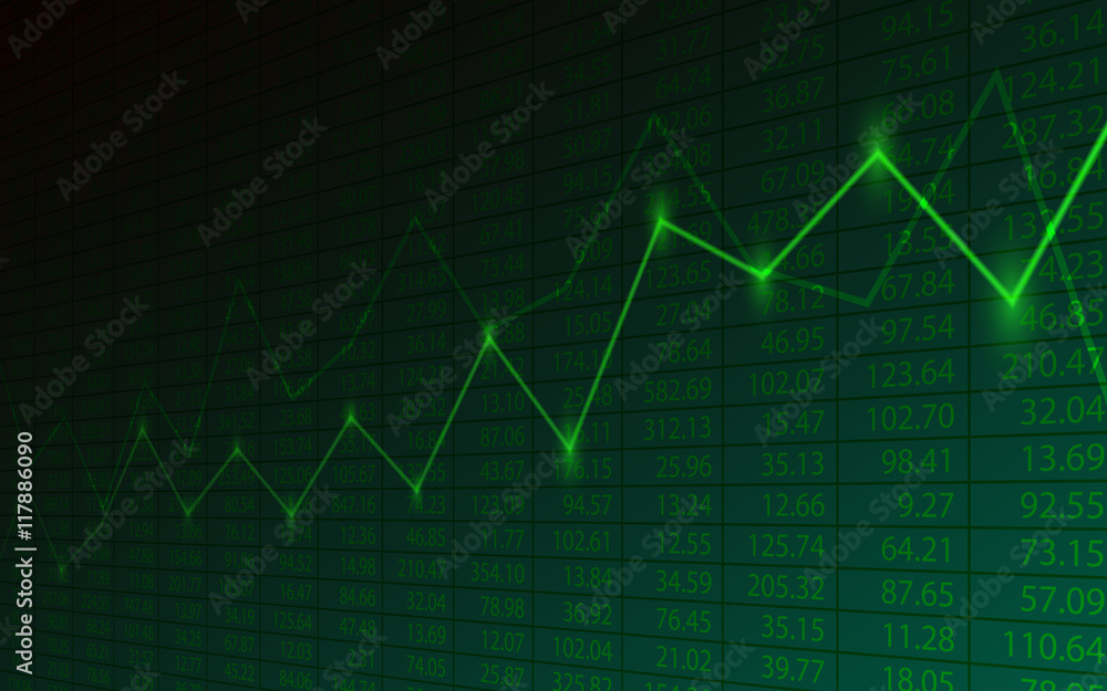Business chart with uptrend line graph and stock numbers in bull market ...
