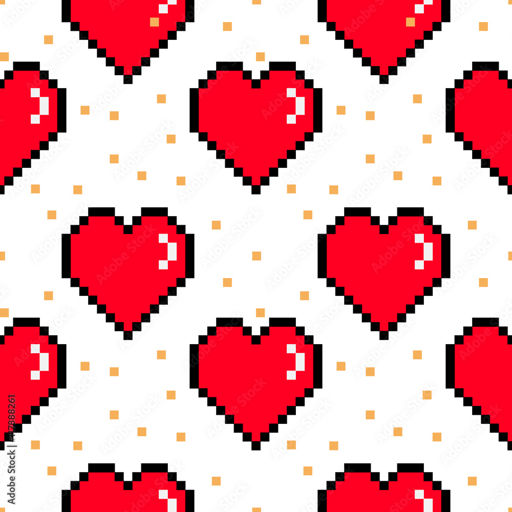 Vector 8 bit pixel hearts Valentines Day retro pattern Stock Vector ...
