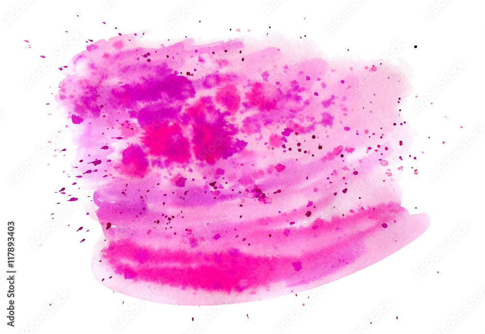 Vector pink watercolor smear, shape on white background. Hand drawn ...