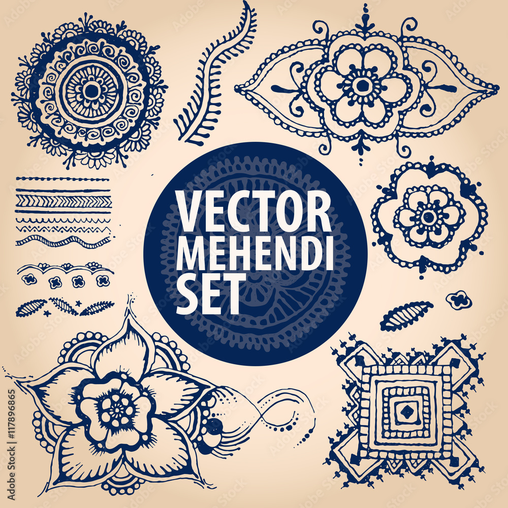 vector set : illustration mehendi, henna tattoo Stock Vector | Adobe Stock