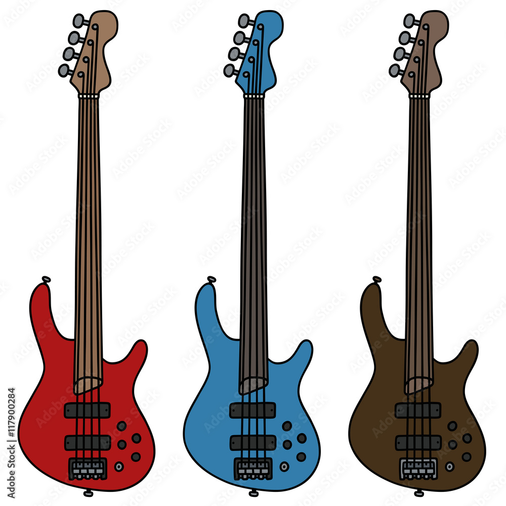 Electric bass guitars / Hand drawing, vector illustration Stock Vector ...
