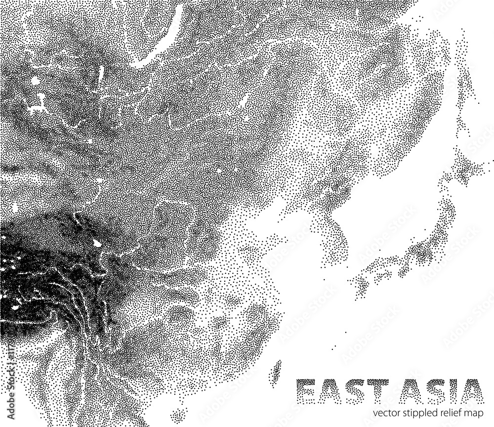 Vector stippled relief map of East Asia Stock Vector | Adobe Stock