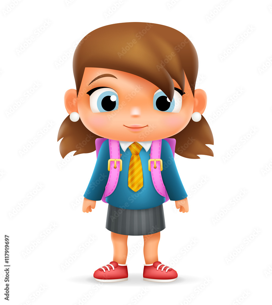 Realistic School Girl Child Cartoon Education Character 3d Icon Design ...