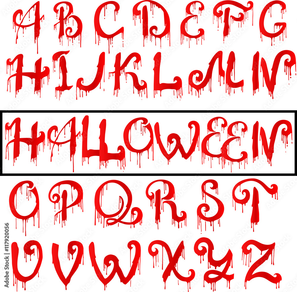 Red Blood text. Halloween horror letters, vector illustration Stock ...