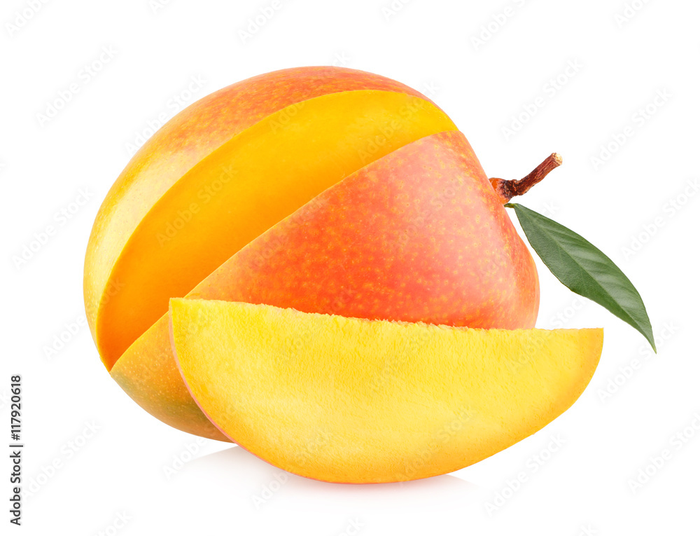 Mango with a slice isolated on white background Stock Photo | Adobe Stock