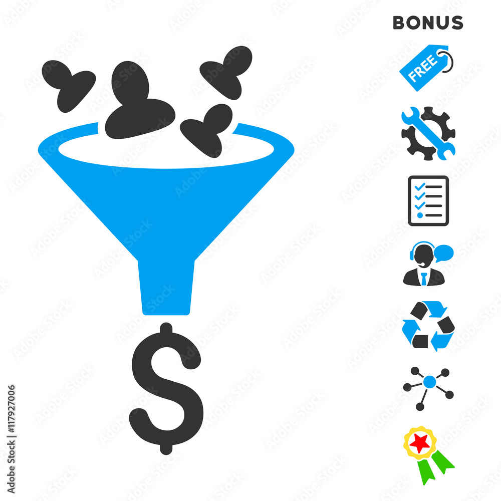 Sales Funnel icon with bonus pictograms. Vector illustration style is ...