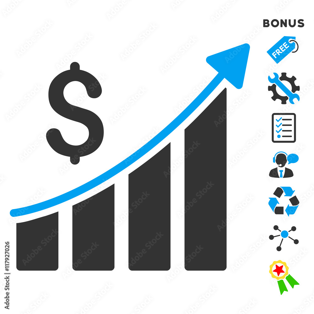 Sales Growth Bar Chart icon with bonus pictograms. Vector illustration ...