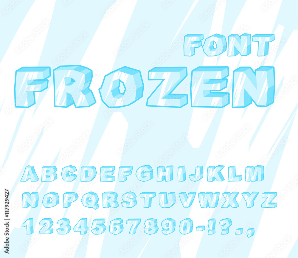 Frozen font. Ice alphabet. Transparent ABC. Cold blue letters Stock ...