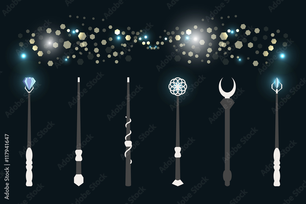 Magic wands. The magical glow of light flashes. Wizard tool. Vector ...
