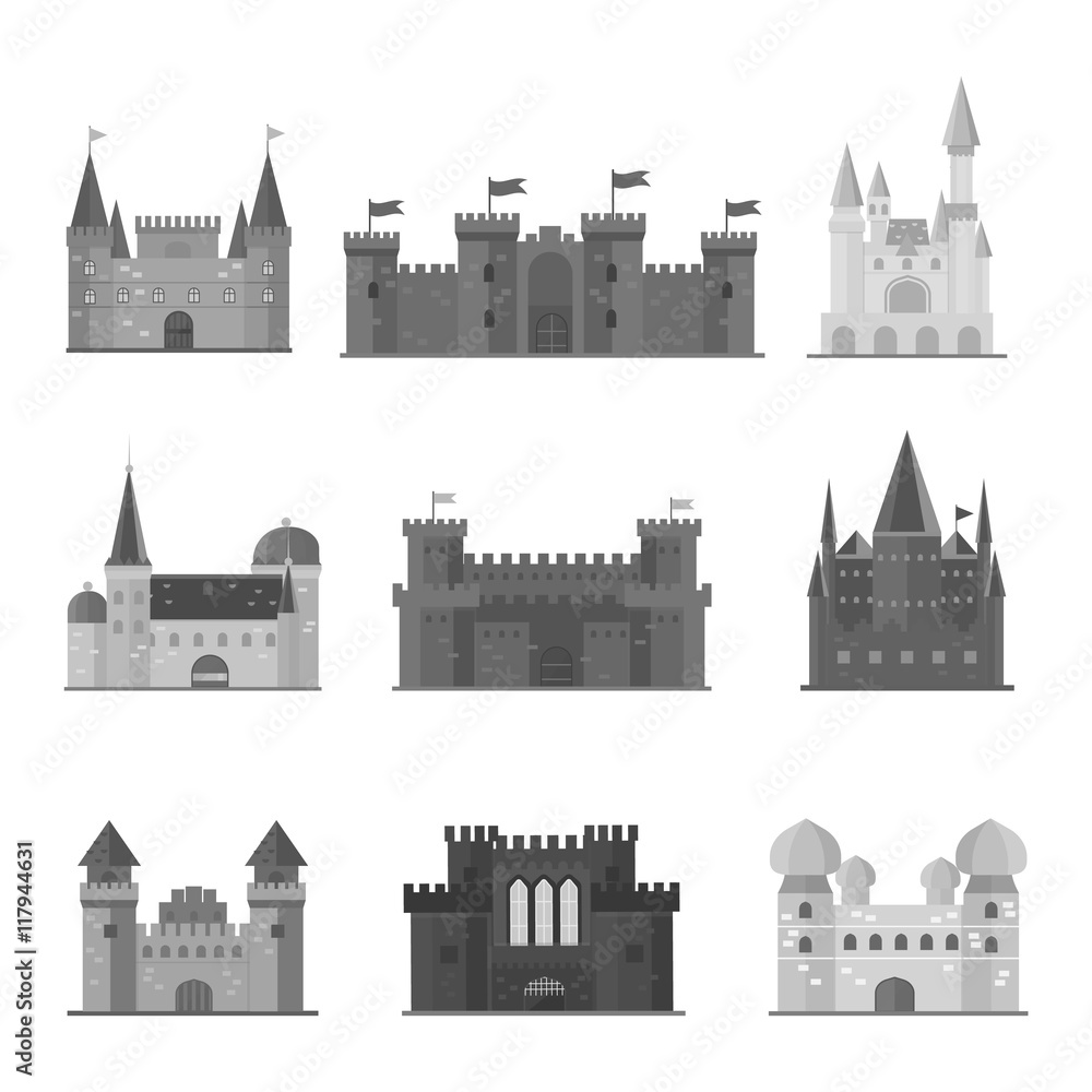 Cartoon fairy tale castle tower icon. Cute cartoon castle architecture ...