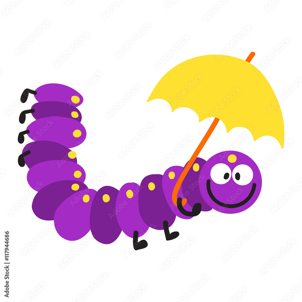 Cute hand drawn crawling caterpillar tree insect element funny little ...