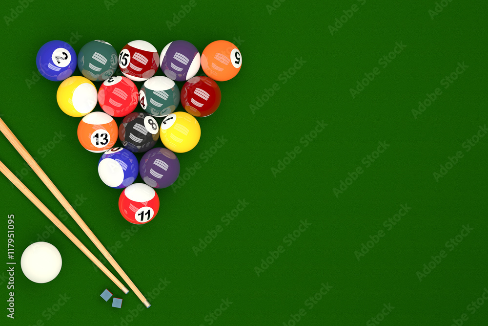 Pool Balls on Pool Table Background, 3D Rendering Stock Photo | Adobe Stock