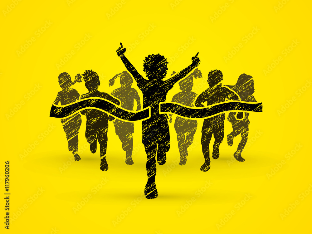 Winner Running, Group of Children Running, designed using black grunge ...