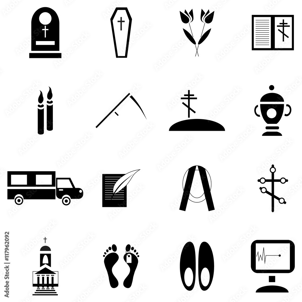 Simple death and funeral icons set. Universal death and funeral icons ...