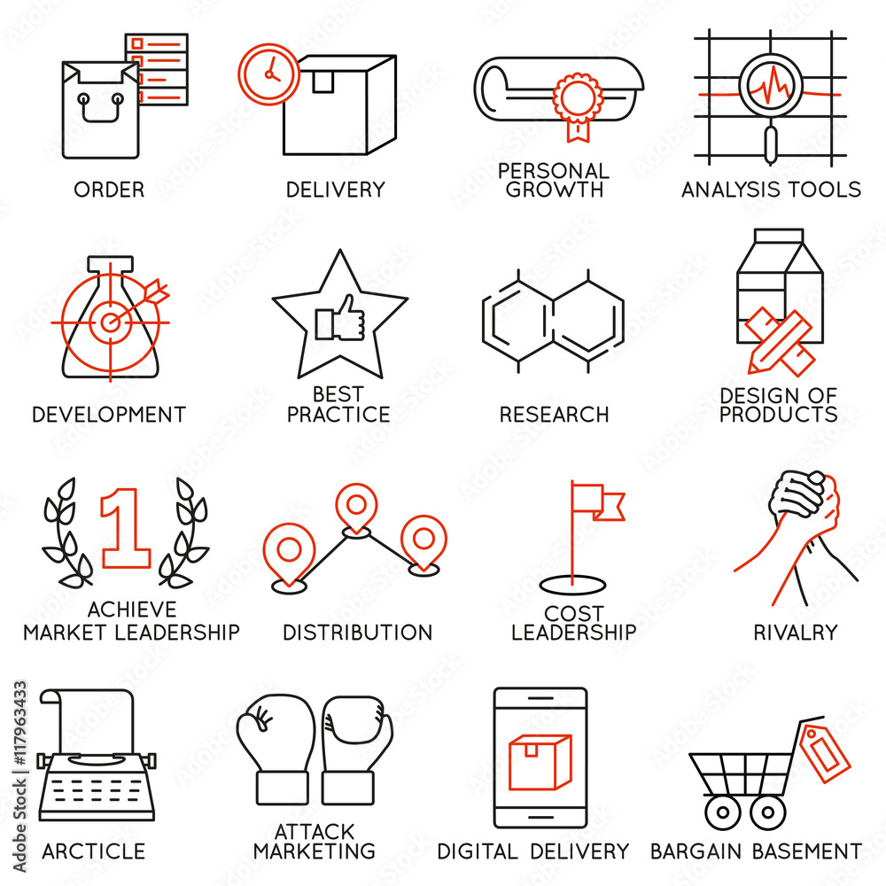 Vector set of 16 icons related to business management, strategy, career ...