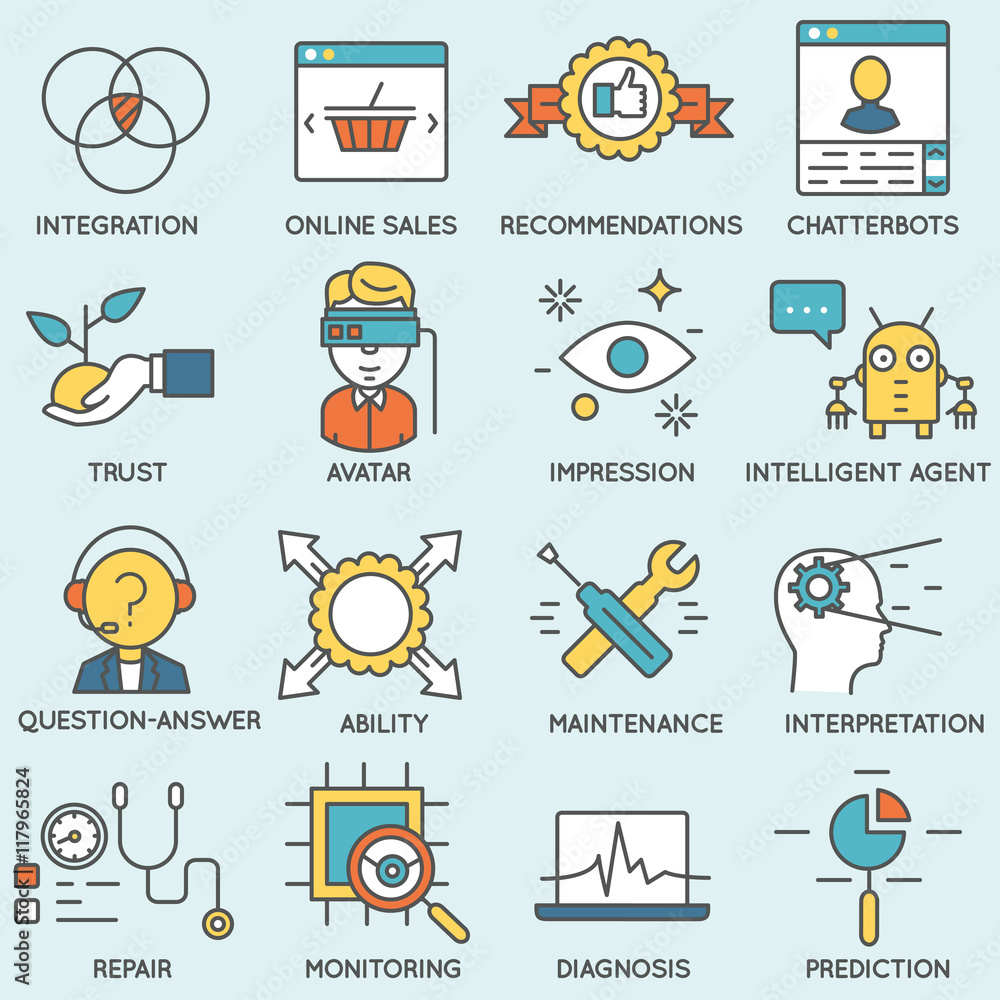 Vector set of icons related to customer relationship management. Flat ...