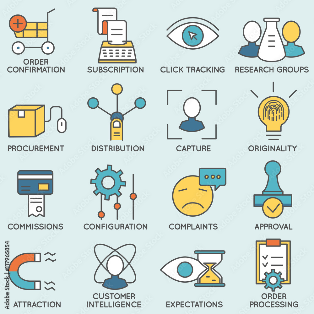 Vector set of icons related to customer relationship management. Flat ...